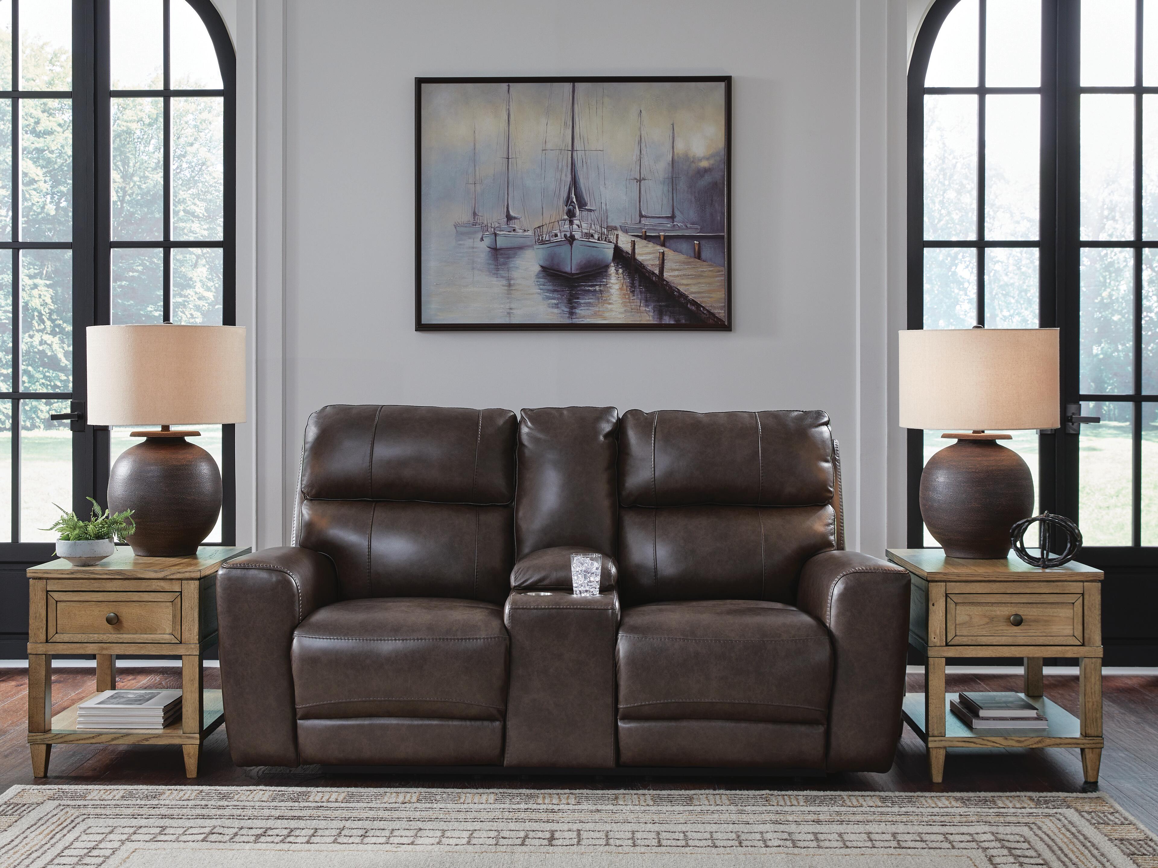 Click here for Beadel Dual Power Reclining Leather Loveseat with... prices