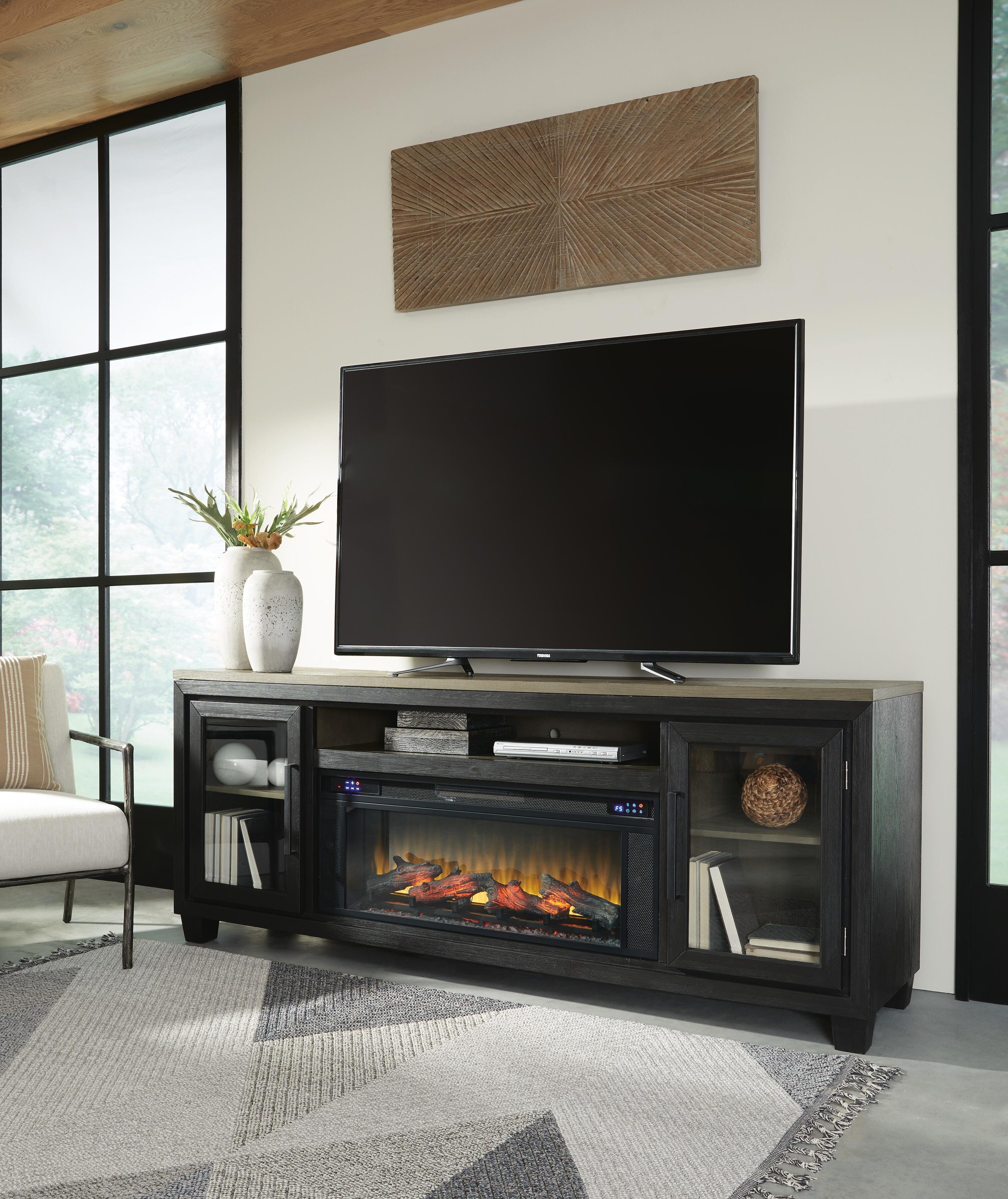 Click here for Foyland 83 TV Stand with Electric Fireplace  Black... prices