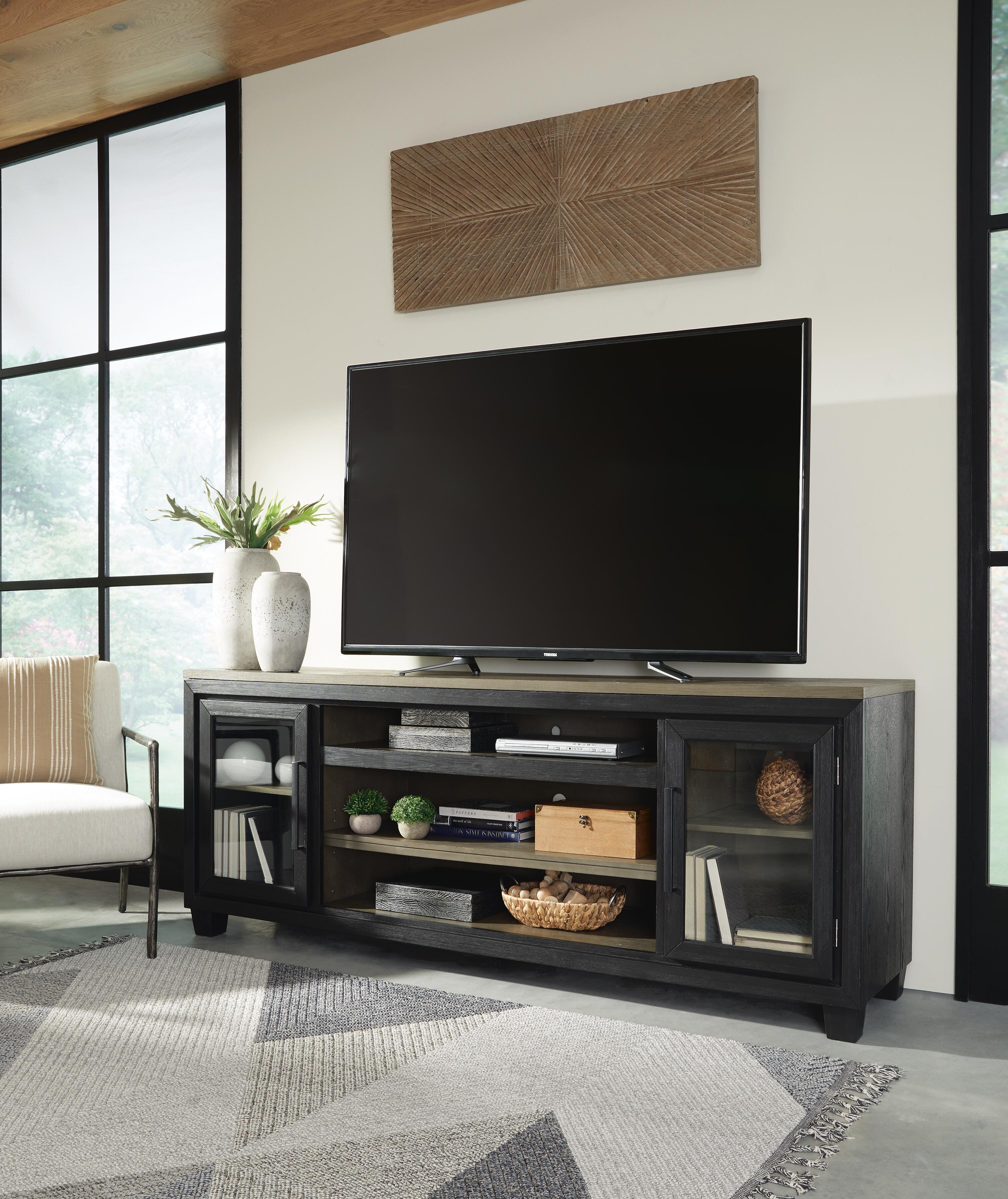 Click here for Foyland 83 TV Stand  Black/Brown prices