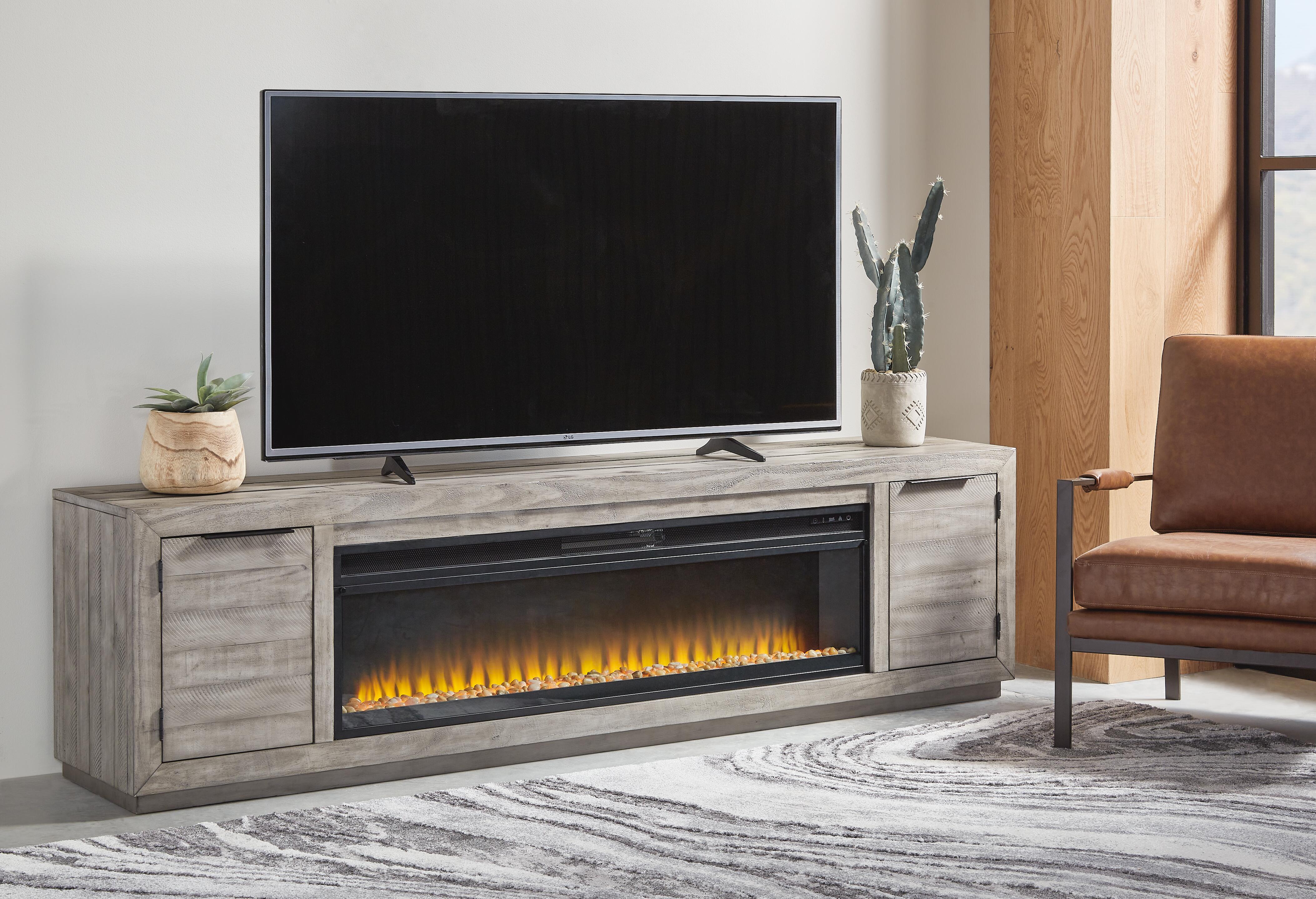 Click here for Naydell 92 TV Stand with Electric Fireplace  Gray prices